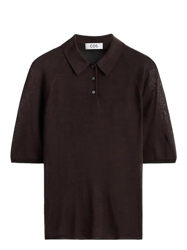 Cos Sheer Knit Silk Polo Shirt - Brown
