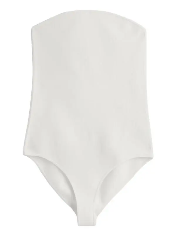 Cos Strapless Ribbed Silk Bodysuit - White