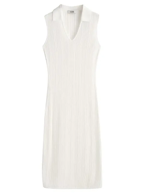 Cos Sheer Lace-knit Polo Dress - White