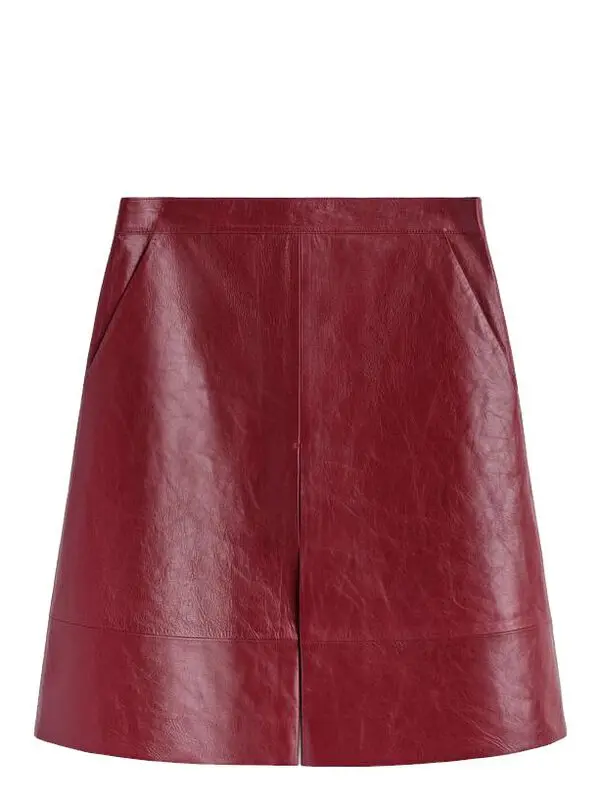Cos Pleated Textured Leather Midi Skirt - Red