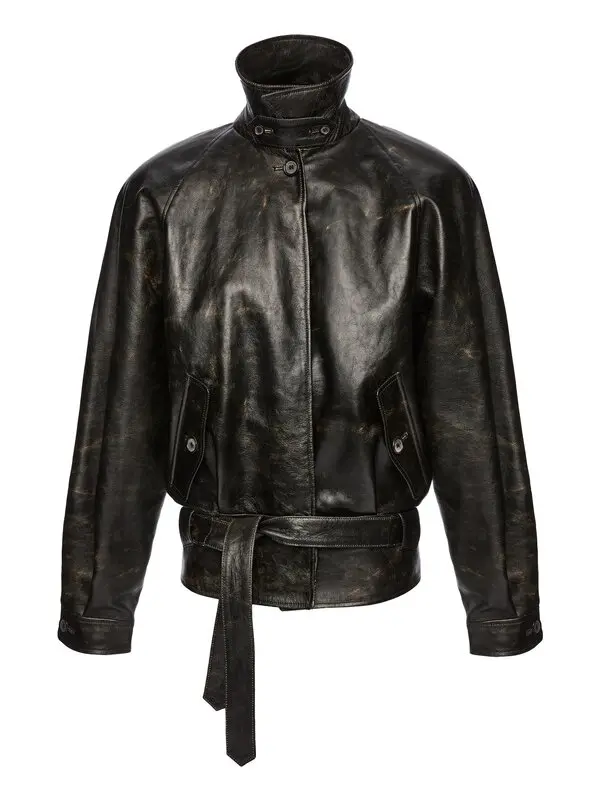 Magda Butrym Belted Leather Jacket - Black