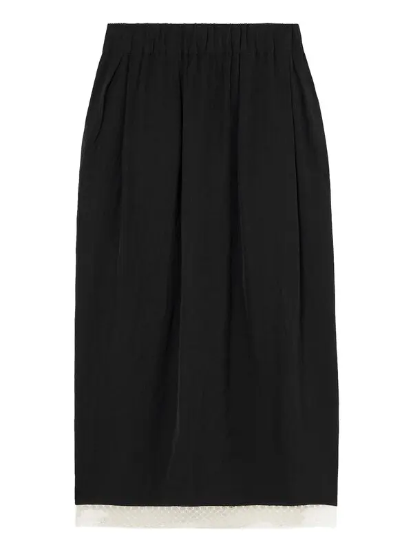 Maria Mcmanus Tulip Lace-trimmed Satin Midi Skirt - Black