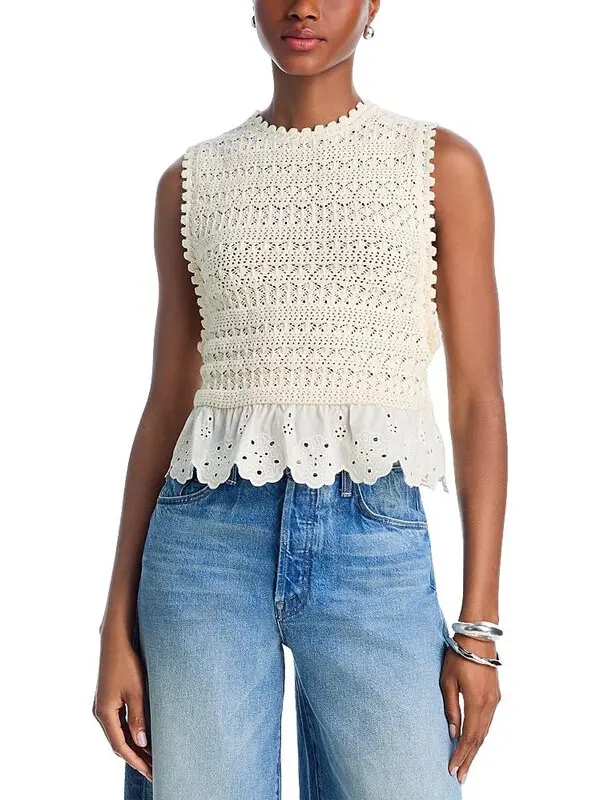 Aqua Pointelle Eyelet Tank - Natural