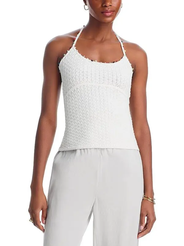 Aqua Pebble Knit Halter Top Exclusive - White
