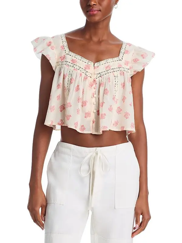 Aqua Flutter Cropped Top - Pink Pearl