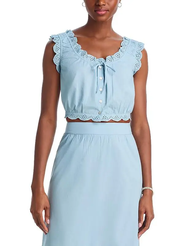 Aqua Eyelet Trimmed Top - Spring Blue