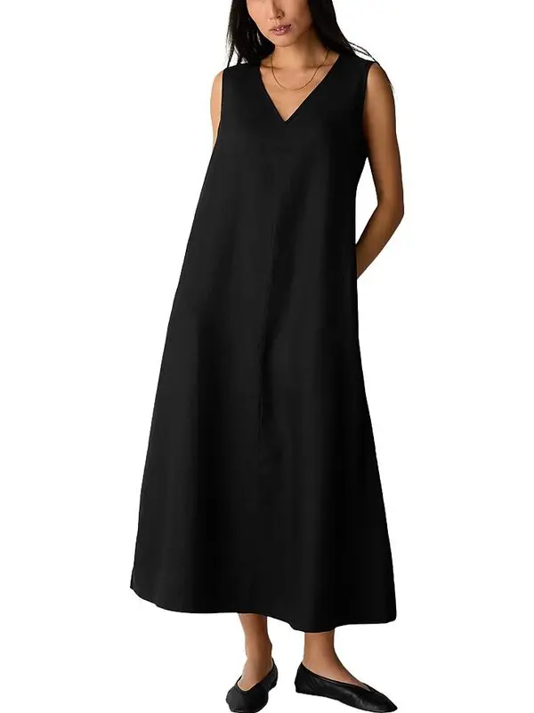 Eileen Fisher V-neck Linen Dress - Black