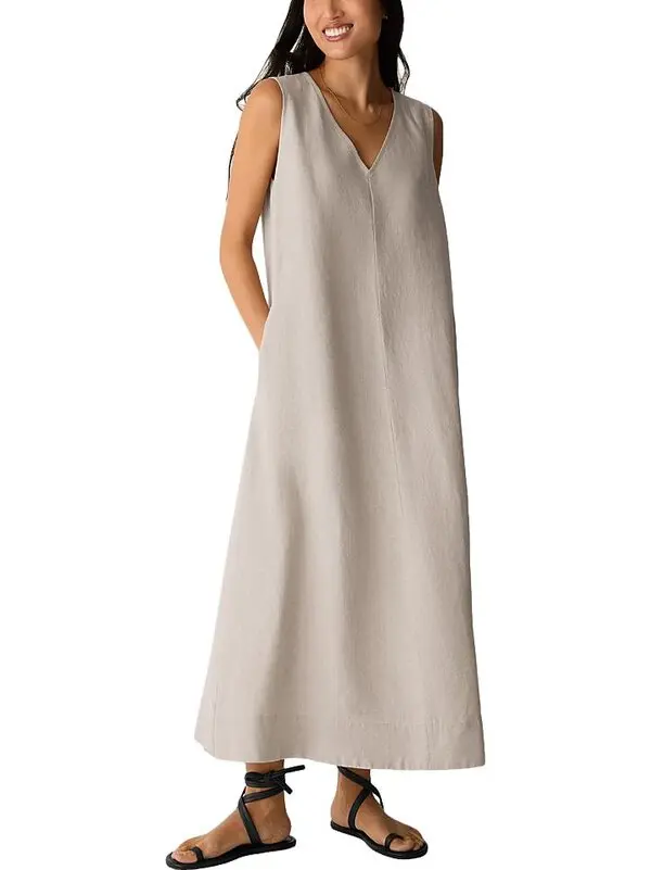 Eileen Fisher V-neck Linen Dress - Undyed Natural
