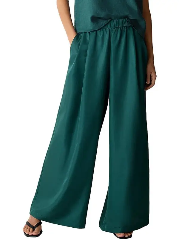 Eileen Fisher High Waisted Pleated Wide Leg Trousers - Kelp