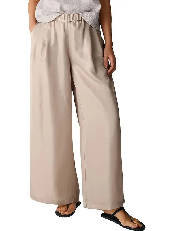 Eileen Fisher High Waisted Pleated Wide Leg Trousers - Wheat