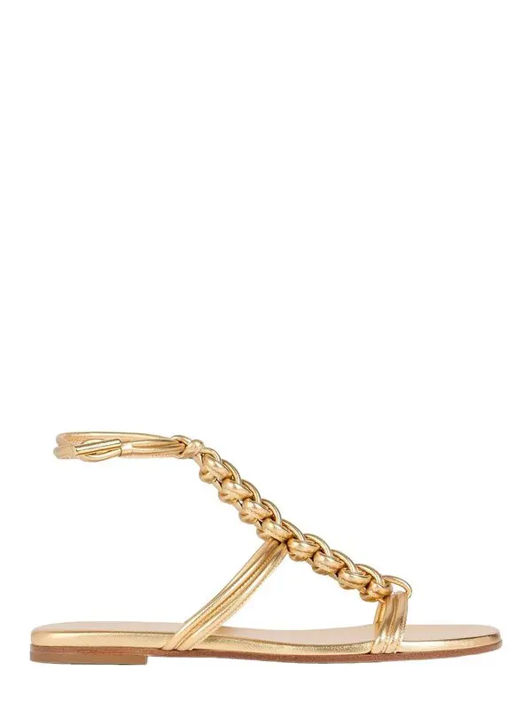GIANVITO ROSSI Capua Braided Metallic Leather Sandals - Gold