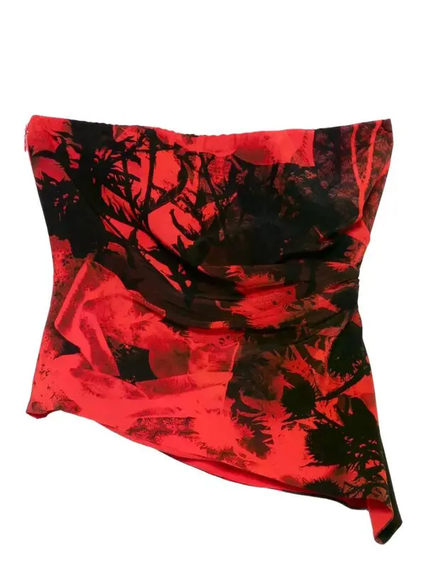 Alexander McQueen Strapless Floral Top - Red