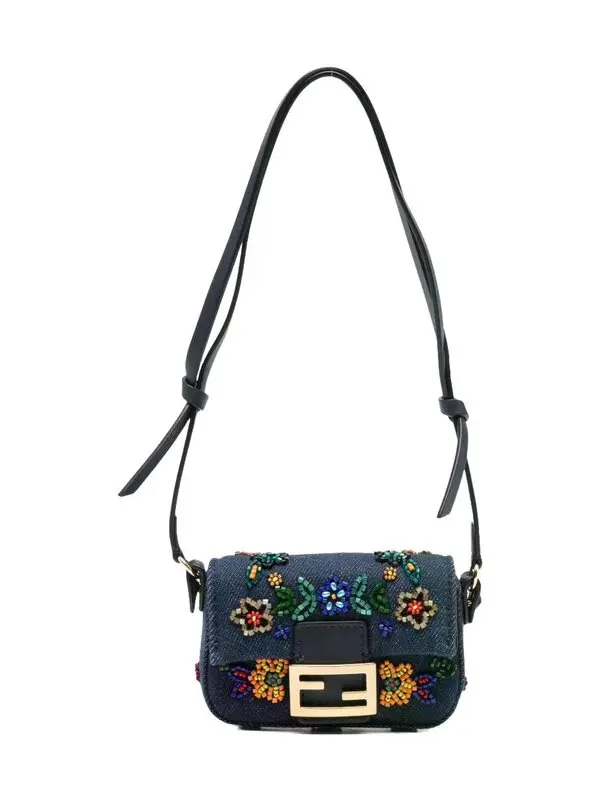 Fendi Nano Baguette Embroidered Flowers Mini Bag - Blue