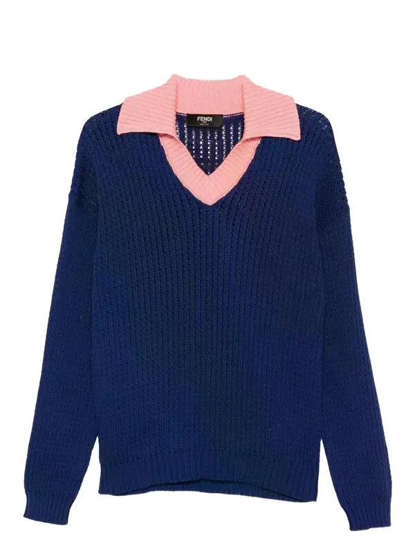Fendi V-neck Collared Sweater - Blue