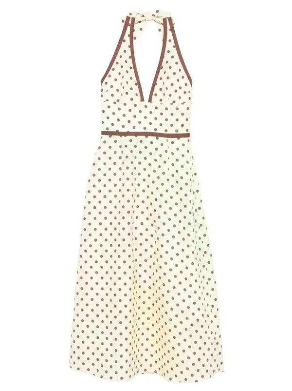 Posse Bowie Polka-dot V-neck Midi Dress - Neutrals