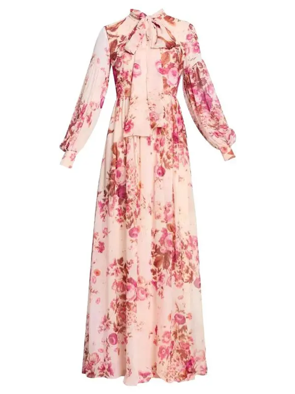 Erdem Floral Maxi Dress With Long Sleeves - Pink
