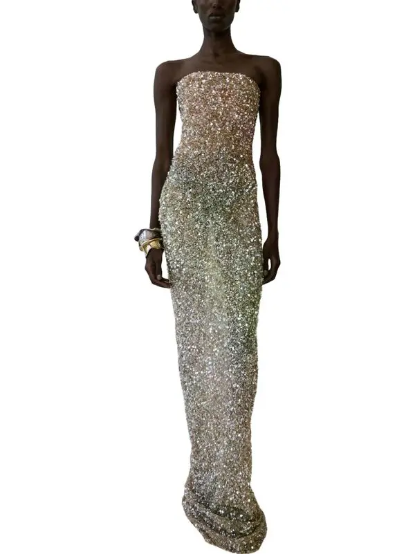 THE NEW ARRIVALS ILKYAZ OZEL Isis Strapless Maxi Dress - Gold