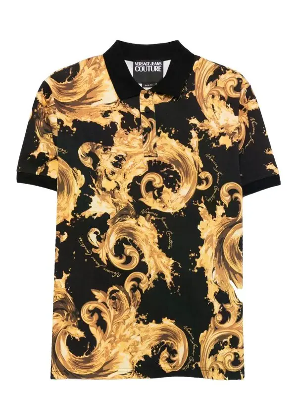 Versace Baroque-print Polo Shirt - Black