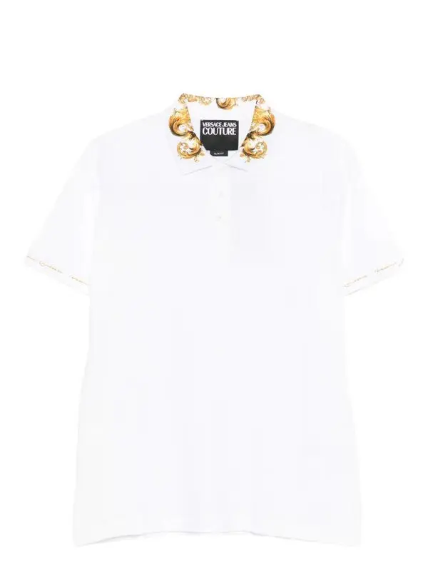 Versace Baroque-pattern-collar Polo Shirt - White