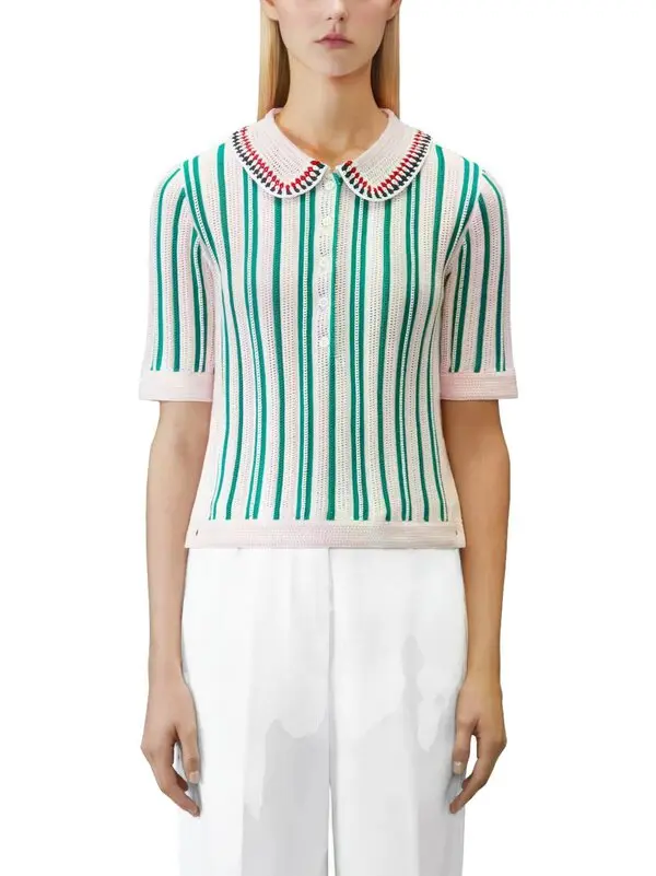 Thom Browne Crochet Stripe Polo Top - Pink