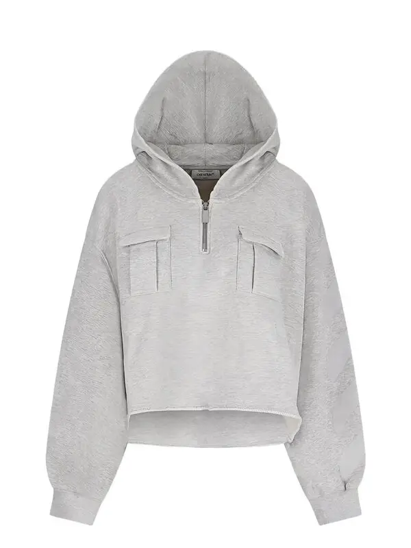 Off-White Graphic Print Cropped Hoodie - Grey