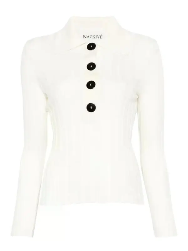 NACKIYE Button Rib Top - White