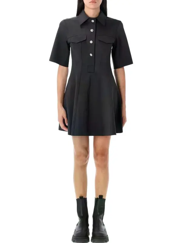 GANNI Collared Flared Mini Dress - Black