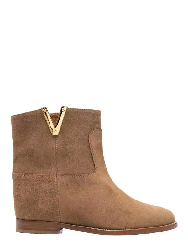 VIA ROMA 15 Metal Logo Suede Boots - Brown