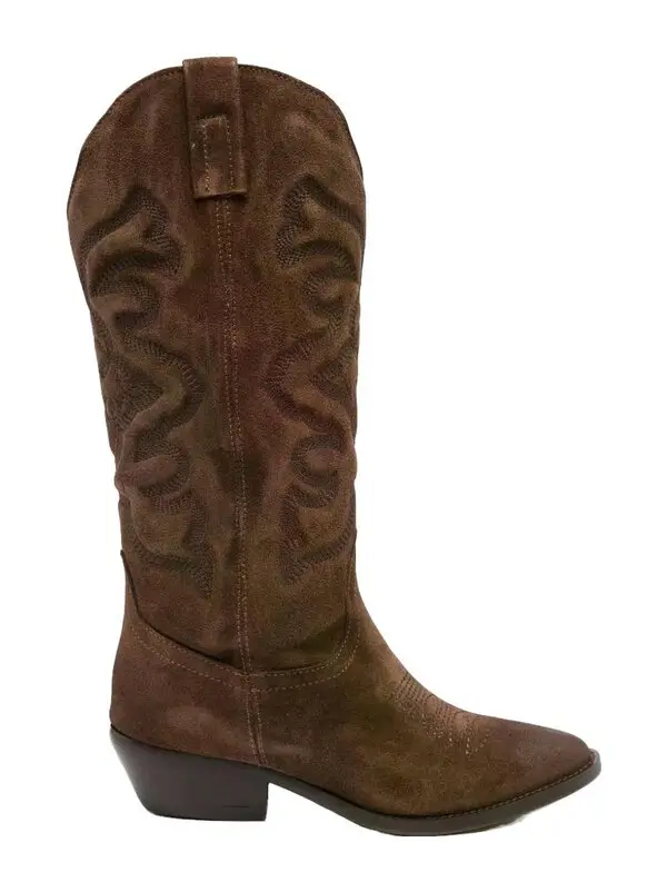 JULIE DEE Embroidered Boots - Brown