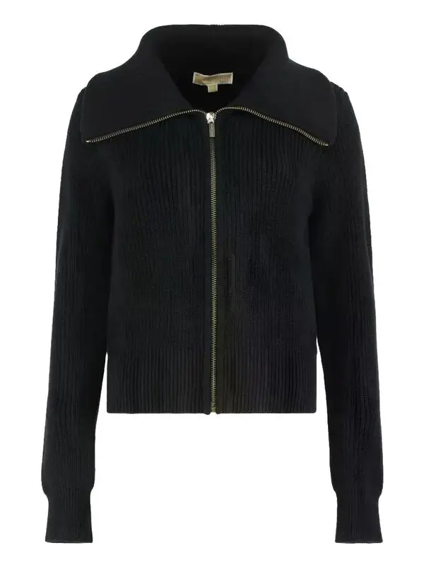 Michael Kors Zip-front Ribbed Knit Cardigan - Black