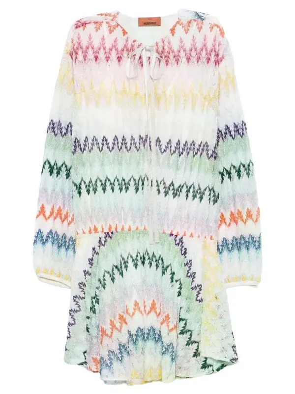 Missoni Zigzag Tie Mini Dress - White