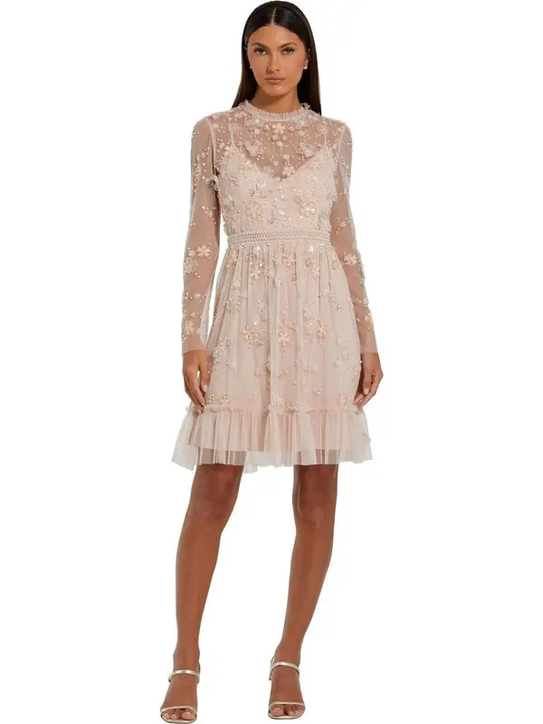 Mac Duggal Embellished Mini Dress With Long Sleeves - Pink