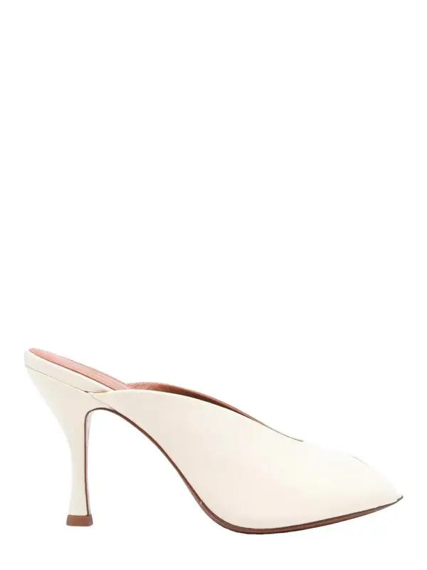 Lola Cruz Peep Toe Cone Heel Mules - White