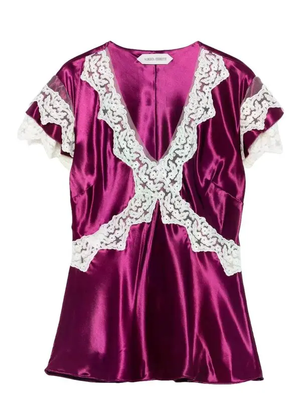 Alberta Ferretti Lace V-neck Blouse - Purple