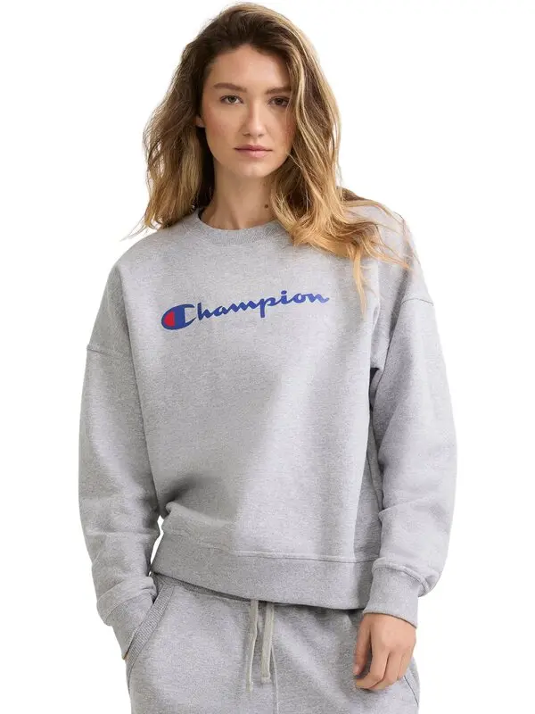 Champion Powerblend Crewneck Sweatshirt With Script Logo - Oxford Grey Heather