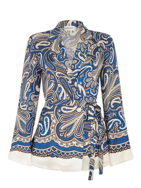 P.a.r.o.s.h Paisley-print Tie-waist Blazer - Blue