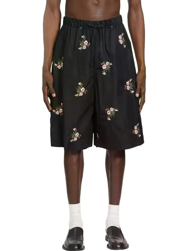 Simone Rocha Floral Embroidery Shorts - Black