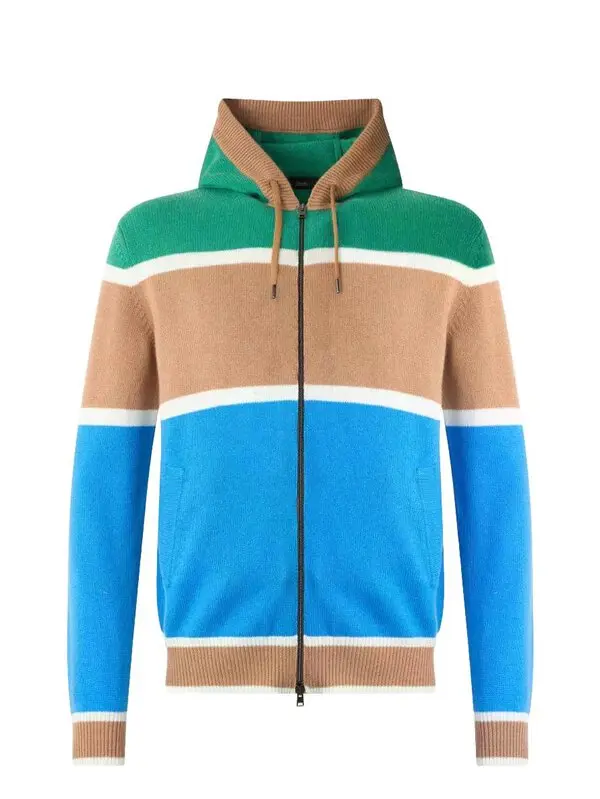 Herno Zip-up Striped Knitted Hoodie - Blue