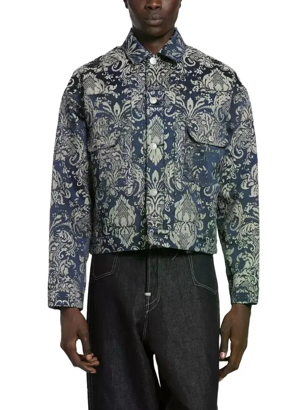 Junya Watanabe Brocade Cropped Jacket - Blue