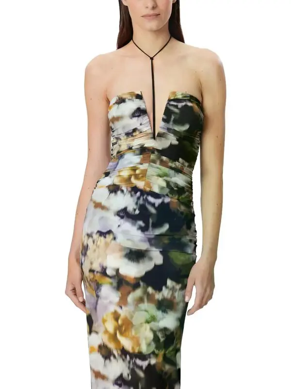 AMAZUIN Natalie Tie Floral Midi Dress - Black
