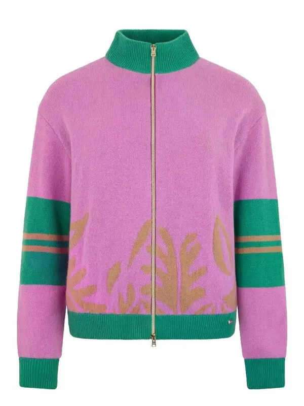 Herno Leaf-pattern Zip-up Cardigan - Pink