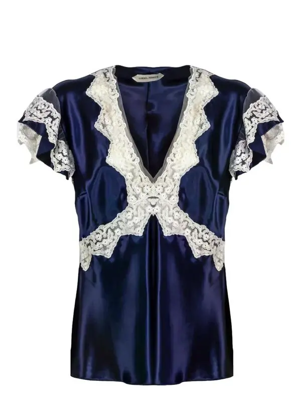 Alberta Ferretti Lace-detail Blouse - Blue