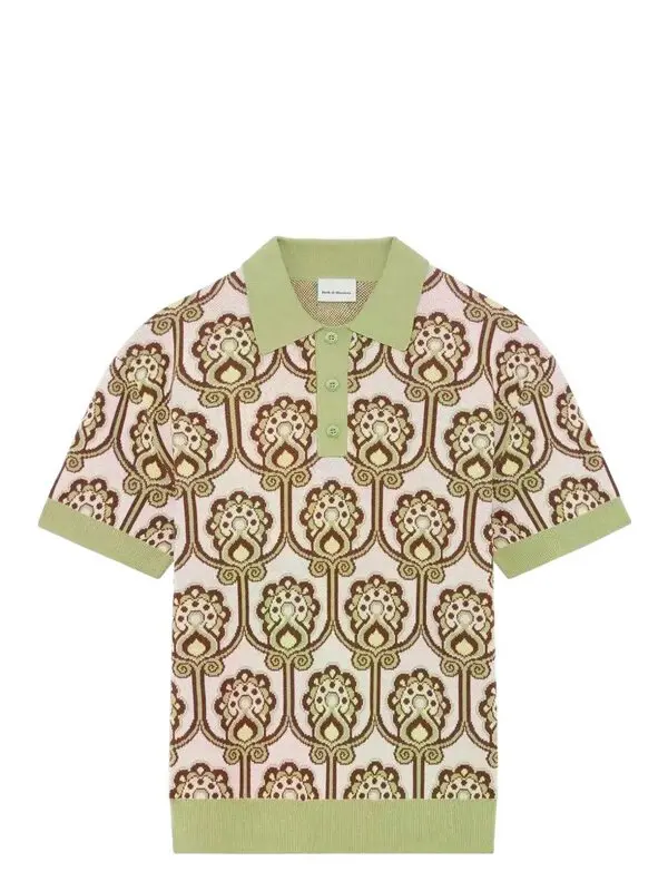 Drole De Monsieur Floral-tapestry Knit Polo Shirt - Neutrals