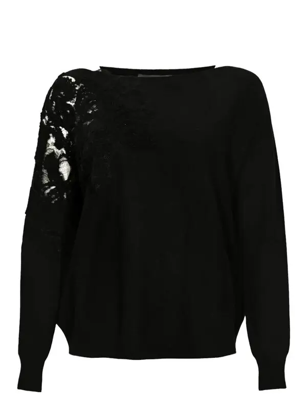 D.exterior Lace-detail Round-neck Sweater - Black