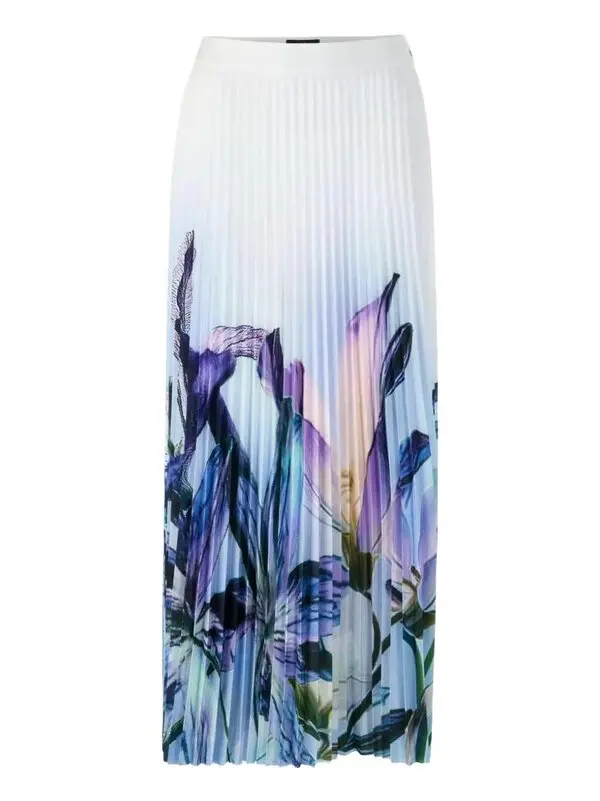 MARCCAIN Floral Print Pleated Midi Skirt - White