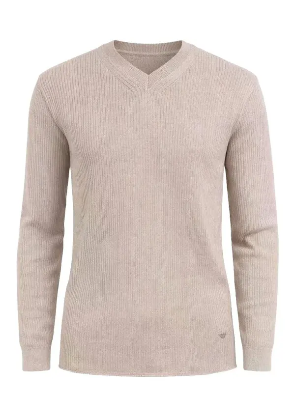 Emporio Armani Ribbed V-neck Sweater - Neutrals