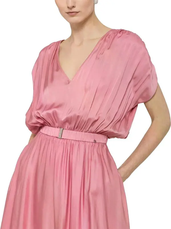 NISSA Belted Midi Dress - Pink