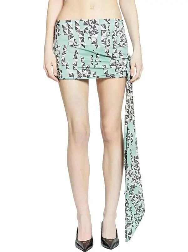 KNWLS Printed Mini Skirt With Bow Detail - Green