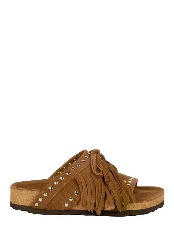 Elena Iachi Fringed Studded Sandals - Brown