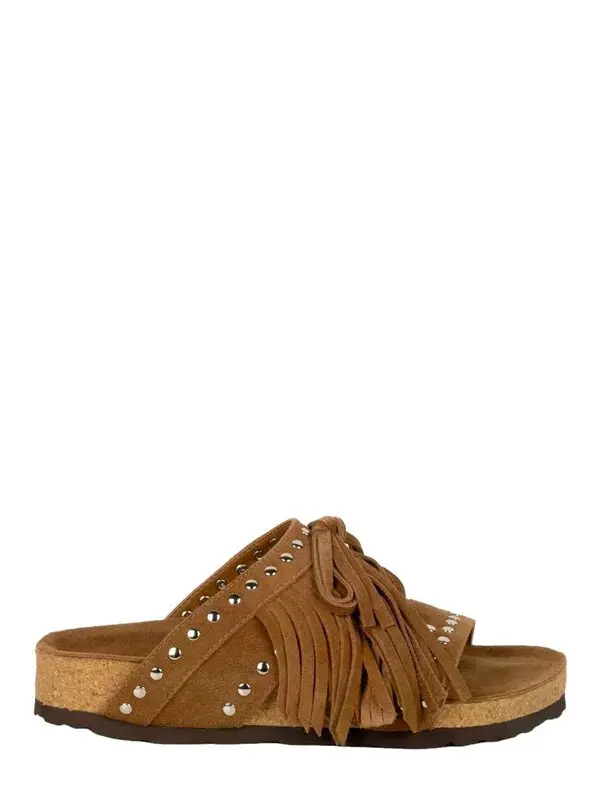 Elena Iachi Fringed Studded Sandals - Brown